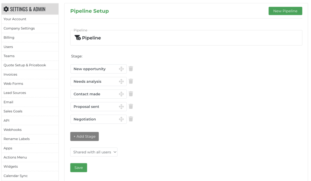Pipeline Setup - Onpipeline CRM Support