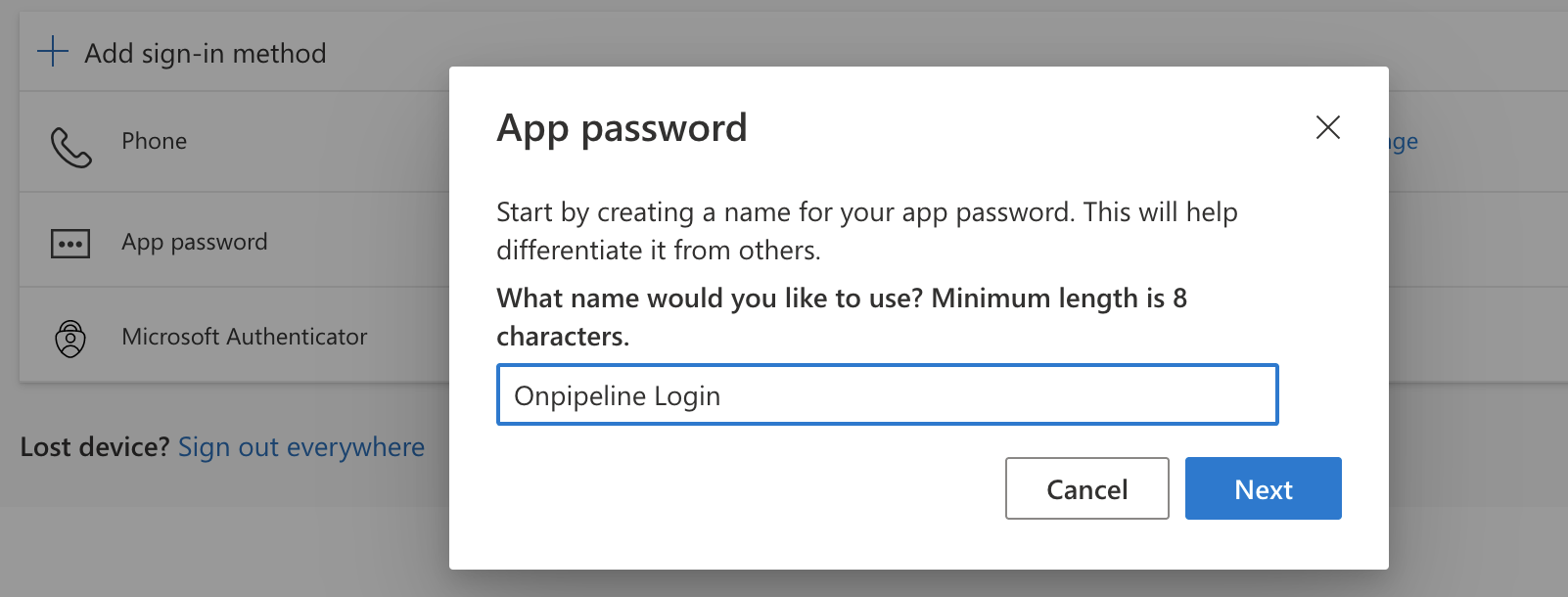 App Password on Office365 - Onpipeline CRM Support